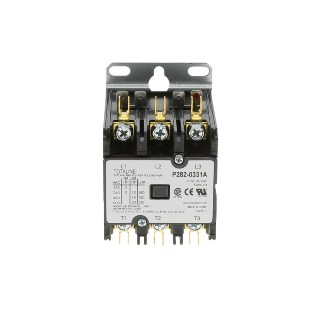 Carrier P282-0331A 30 Amps, 50/60 Hz, 3 Poles, 24 VAC Coil Voltage, De ...